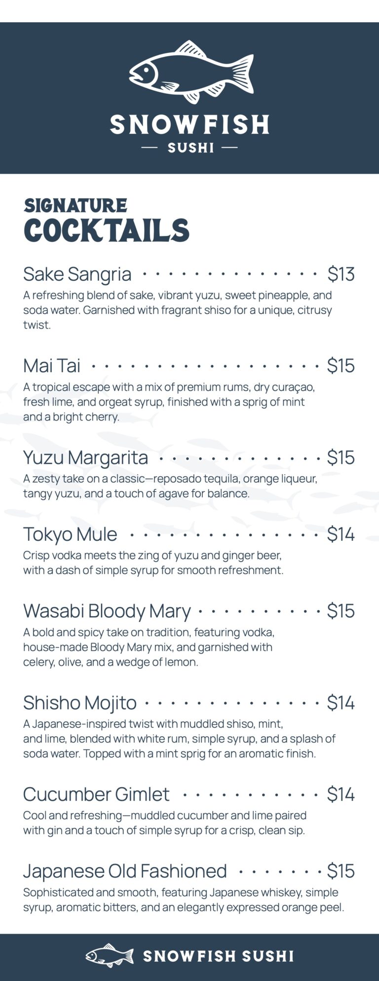 Menus - Snowfish Sushi